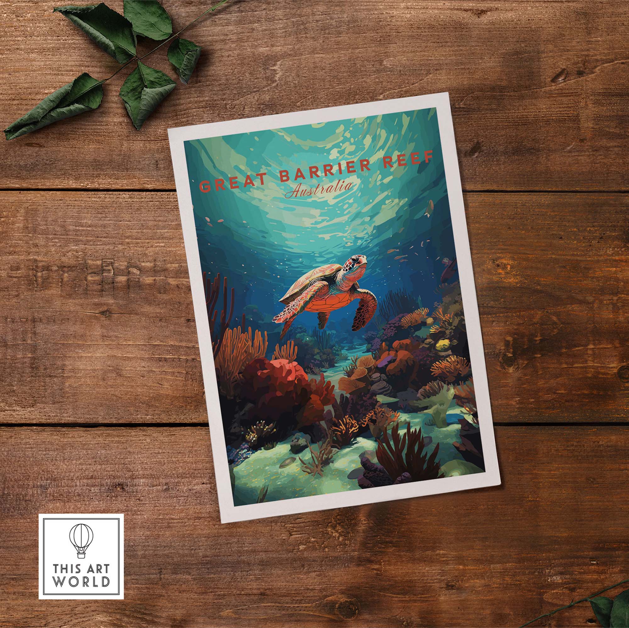Great Barrier Reef Poster with Turtle exclusive at This Art World