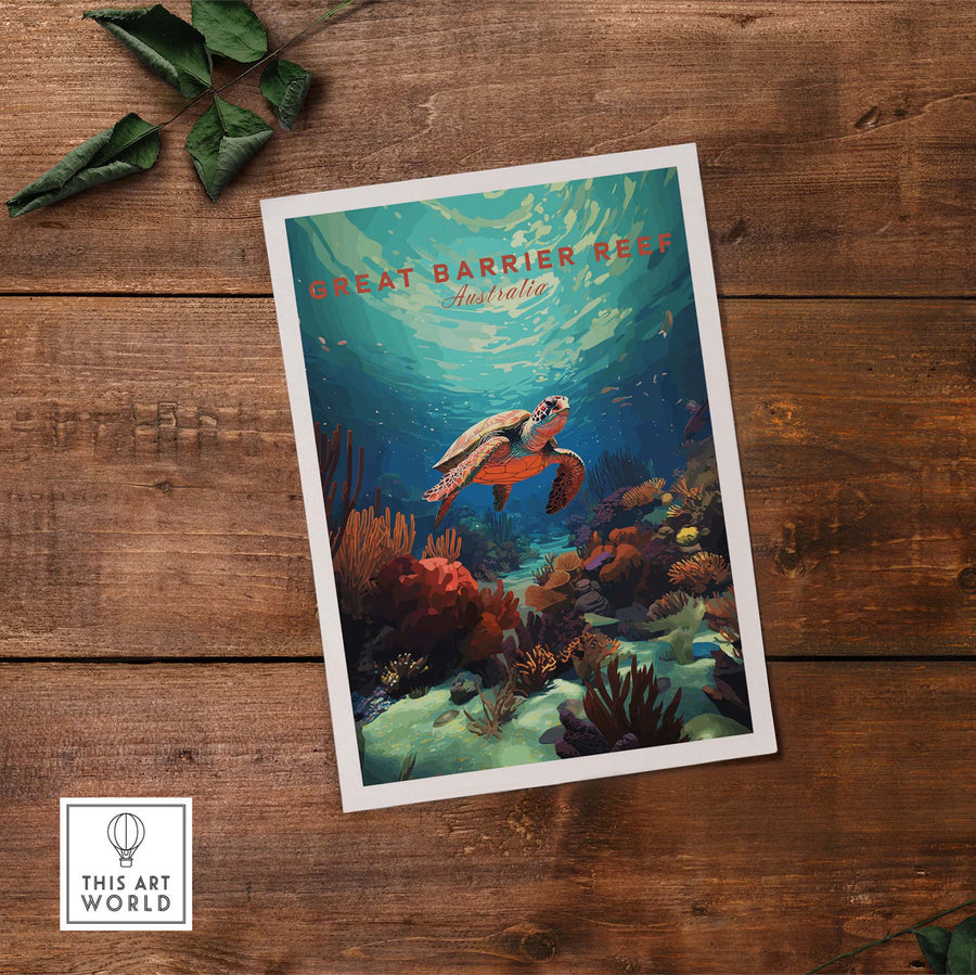 Great Barrier Reef Poster with Turtle exclusive at This Art World
