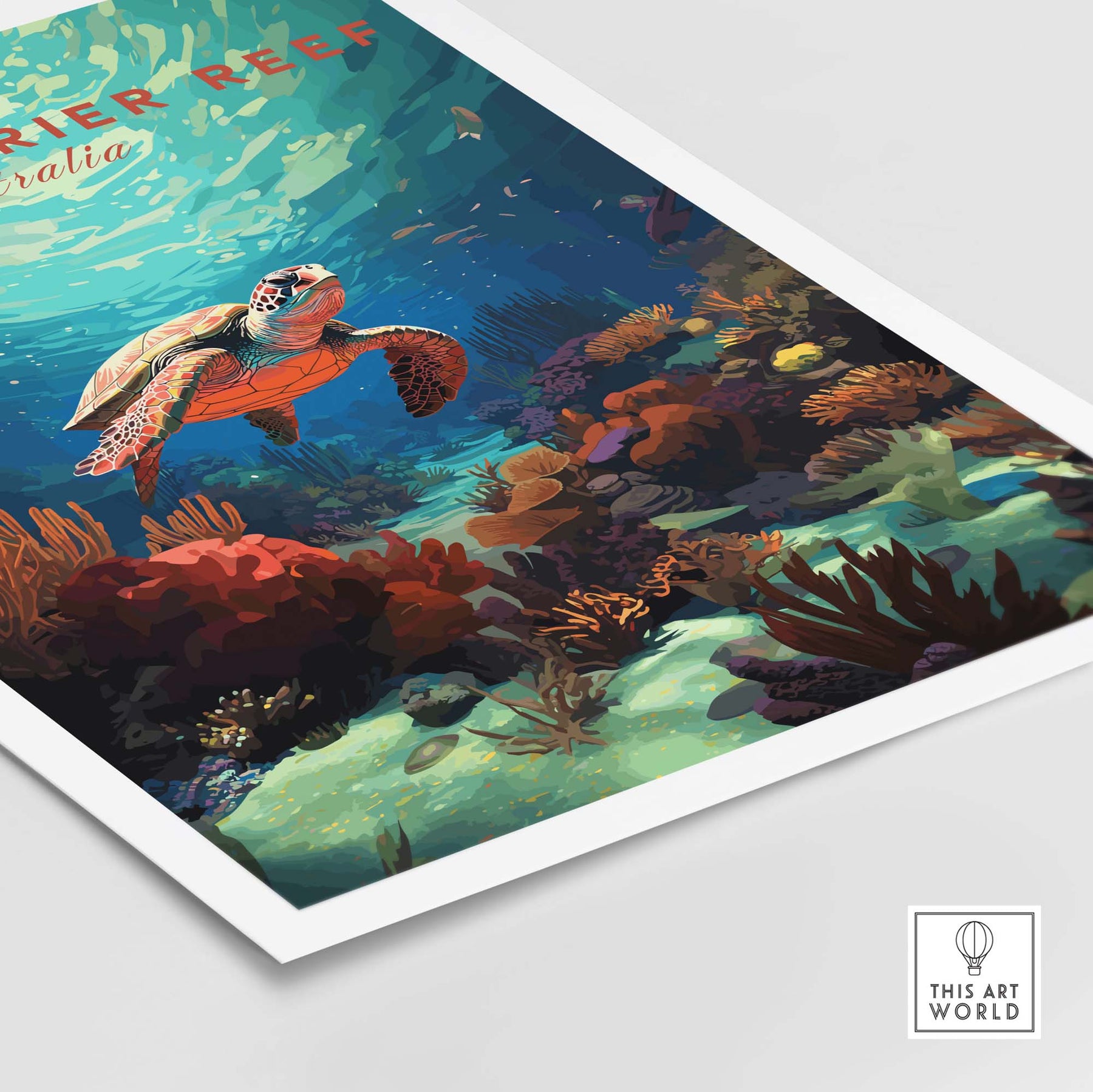 Great Barrier Reef Poster with Turtle exclusive at This Art World
