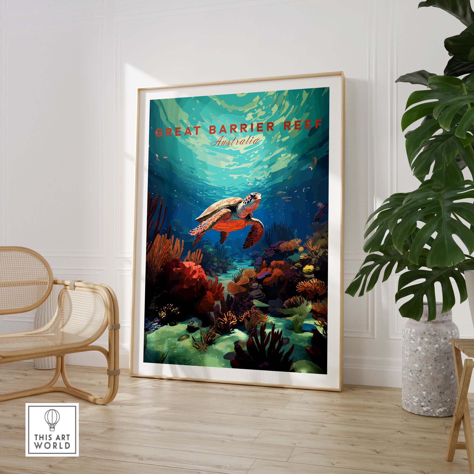 Great Barrier Reef Poster with Turtle exclusive at This Art World