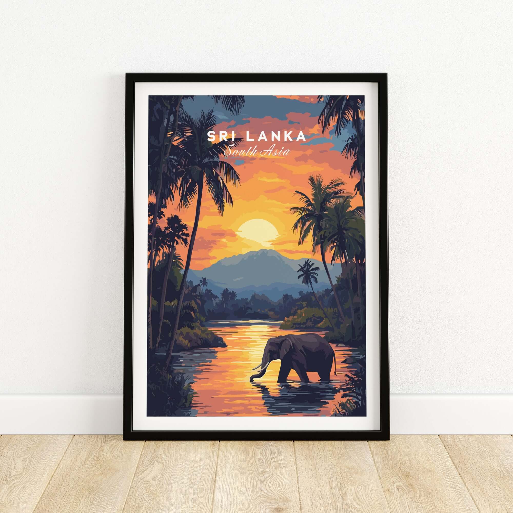 Sri Lanka Wall Art Print - Elephant & Sunset Decor