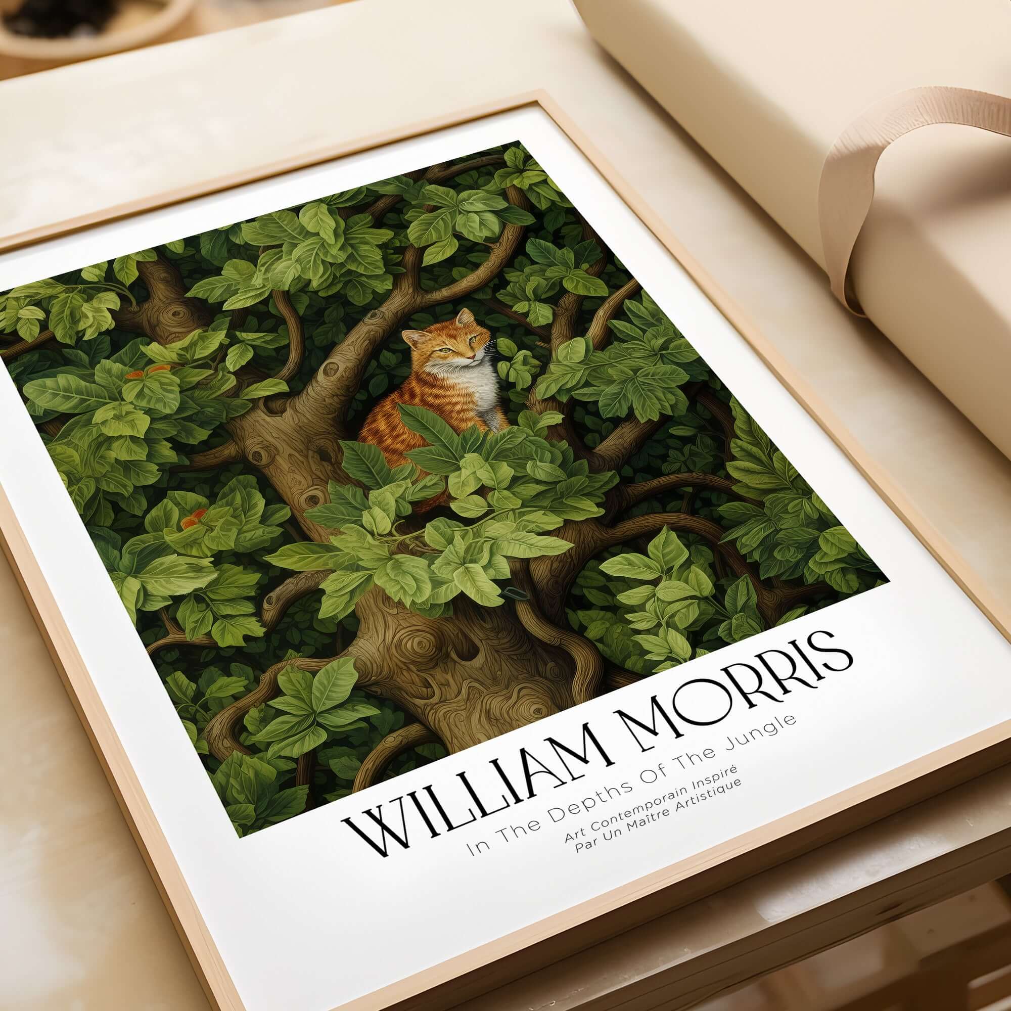 William Morris Ginger Cat Botanical Art Print