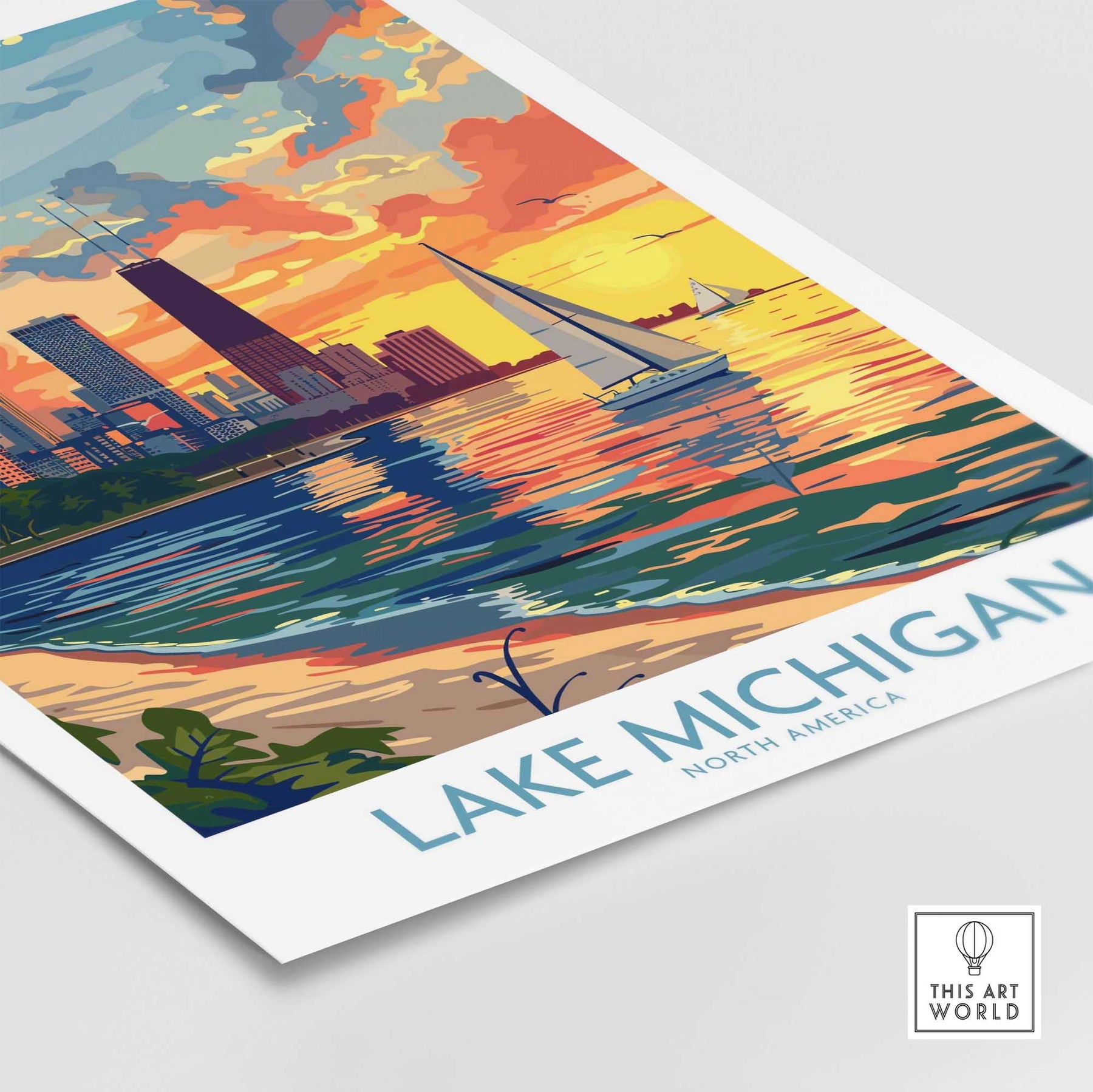 Lake Michigan Travel Poster - Great Lakes Wall Art – This Art World