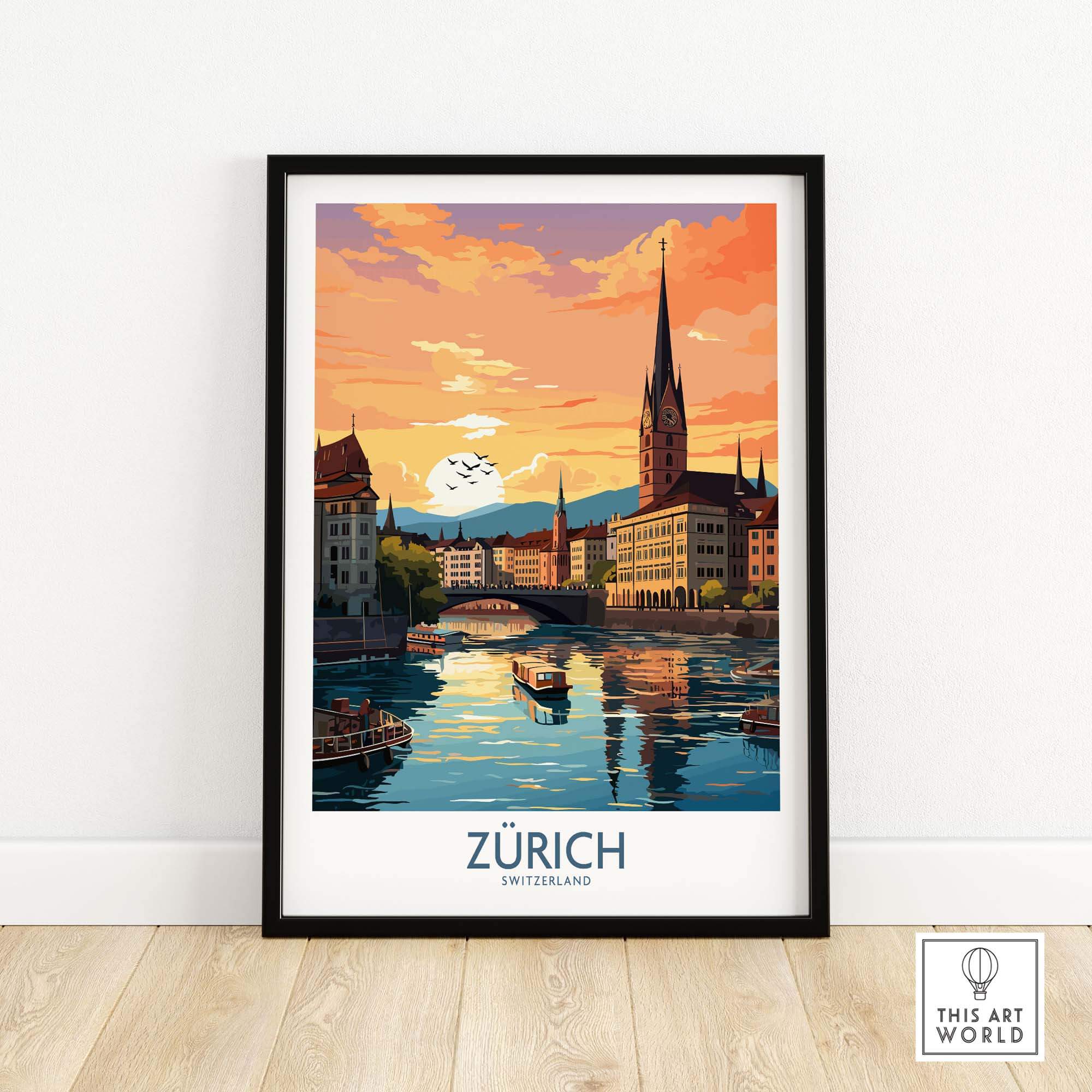 Zurich Print - Stunning Sunset Travel Poster – This Art World